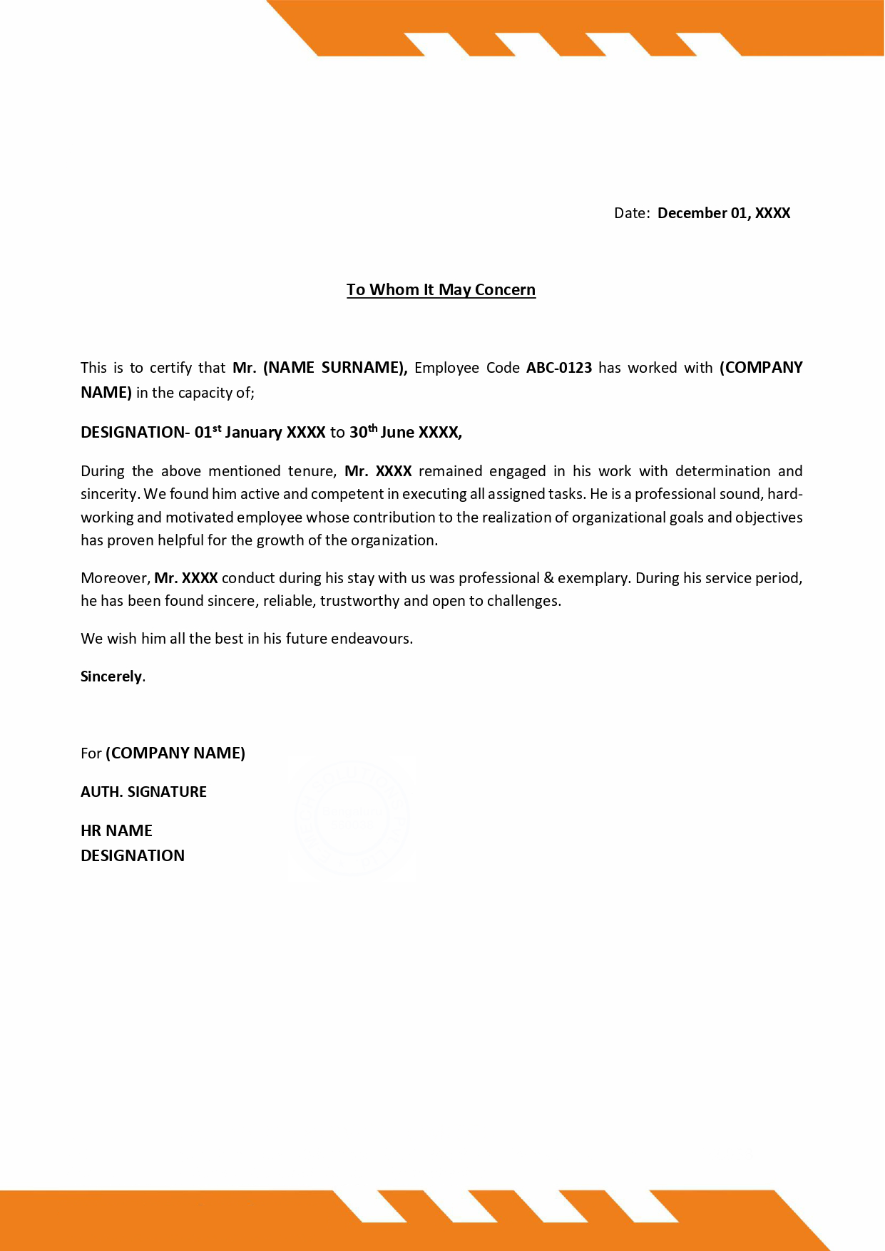 Indian Work Experience Letter Sample Job Experience Certificate Sample
